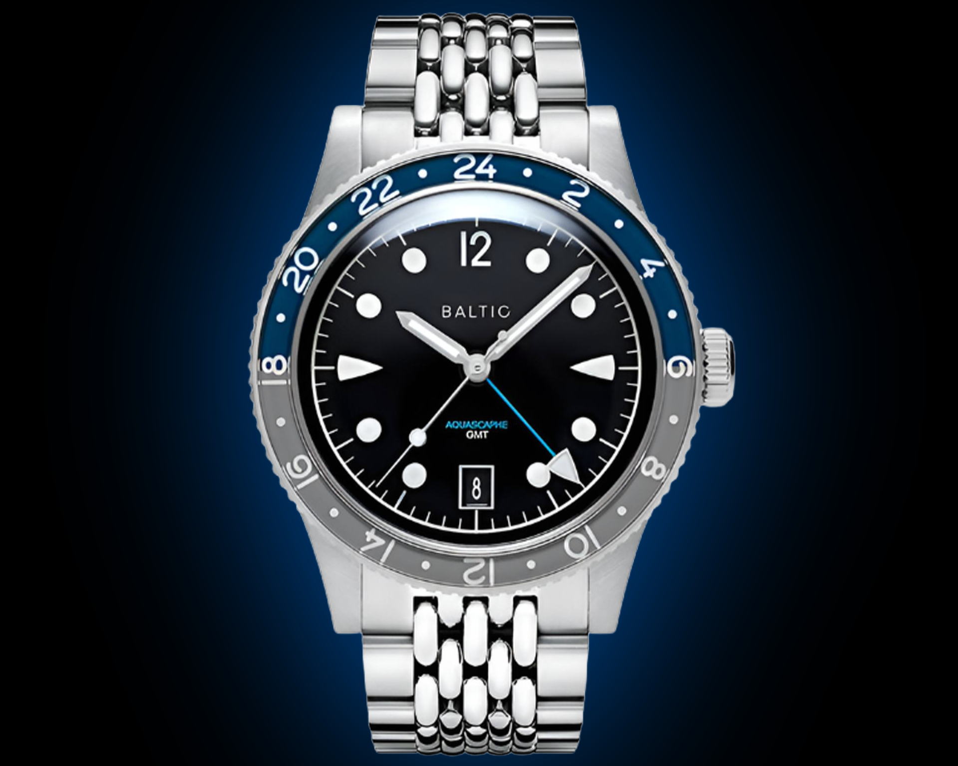 Baltic Watches Aquascaphe Black Dial, Stainless Steel, 39.0 mm, GMT Grey
