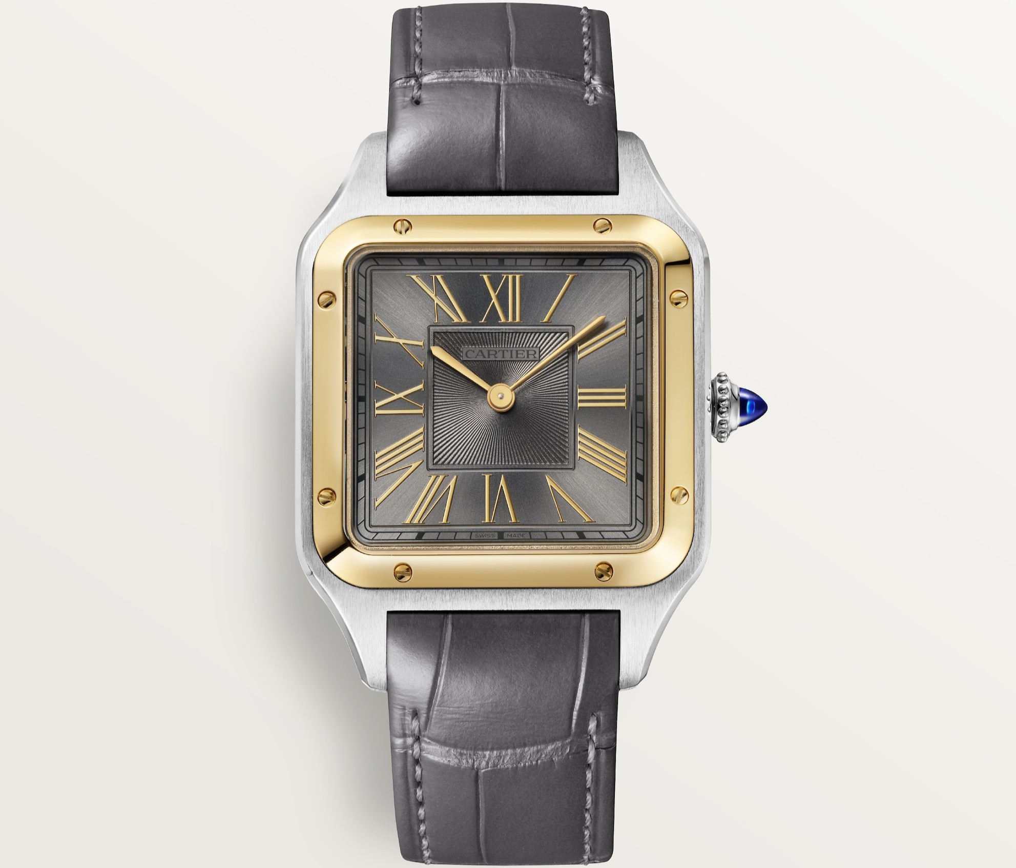 Cartier Santos Dumont W2SA Gray Dial, Steel, Santos-Dumont, 18K Yellow Gold