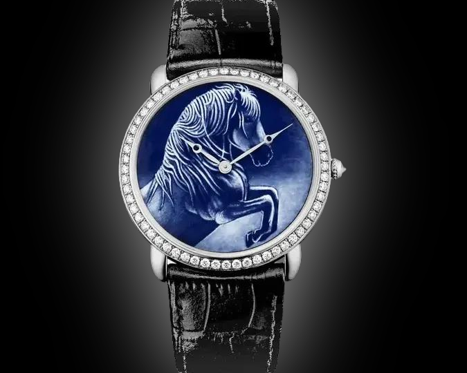 Cartier Ronde Louis HPI00612 Grisaille Enamel Horse Motif Dial, 18kt ...