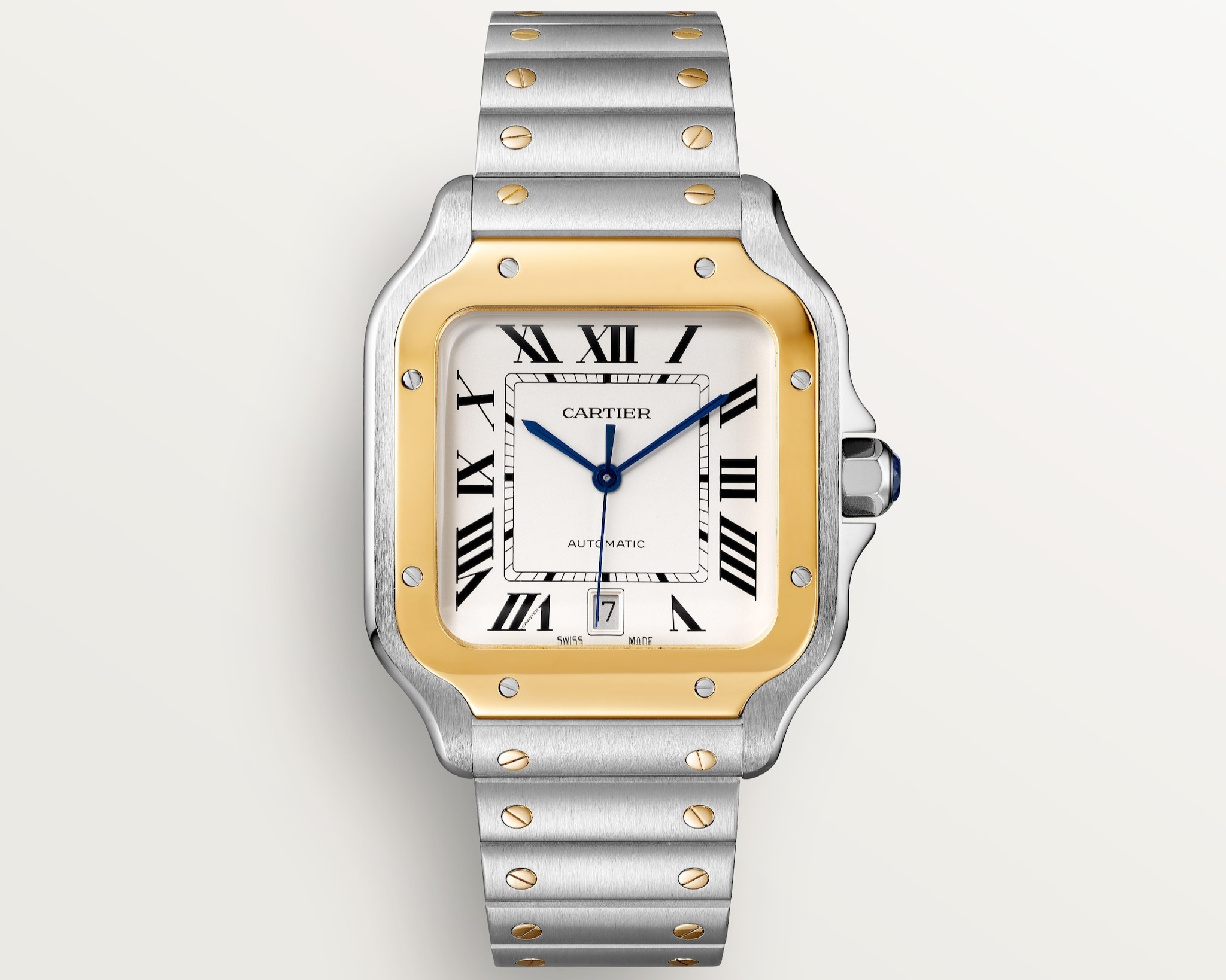 Cartier Santos de Cartier W2SA Silver Dial, Gold and Steel, Self ...
