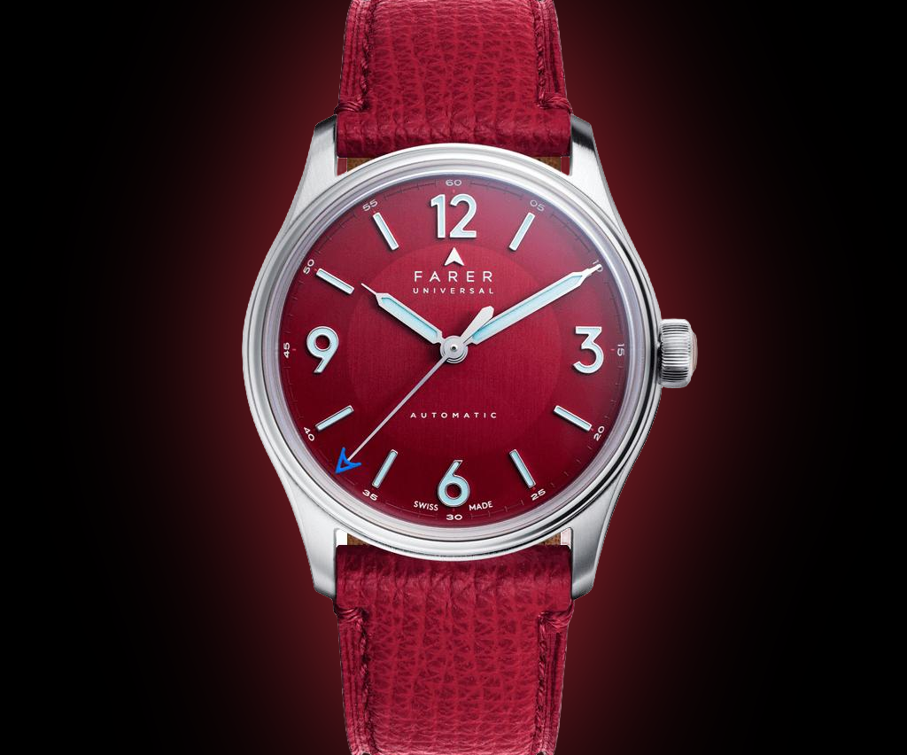 Farer Three Hand Discovery Red 36mm Rocket Granolo Leather Strap