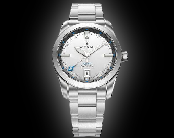 Monta Atlas 24-Hour with Date, Opalin Silver Dial, Stainless Steel, 38.5 mm