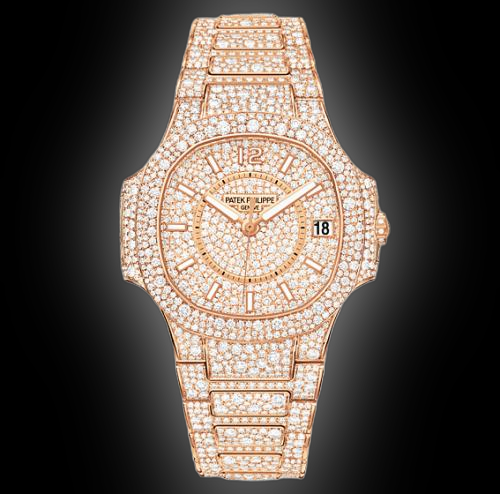 Patek Philippe Nautilus 7021 Paved Dial, Rose Gold, 33.6 mm, Self Winding