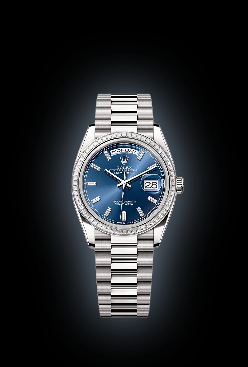 Rolex Day-Date 36 128399 Bright Blue Dial, 18 kt White Gold, 36.0 mm ...