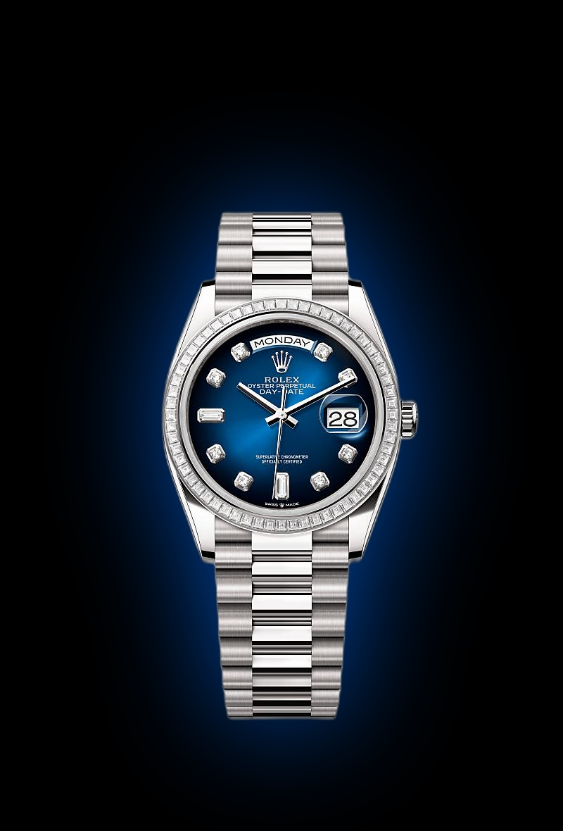 Rolex Day-Date 36 128399 Blue Ombré Dial, 3255, Self Winding, Diamonds