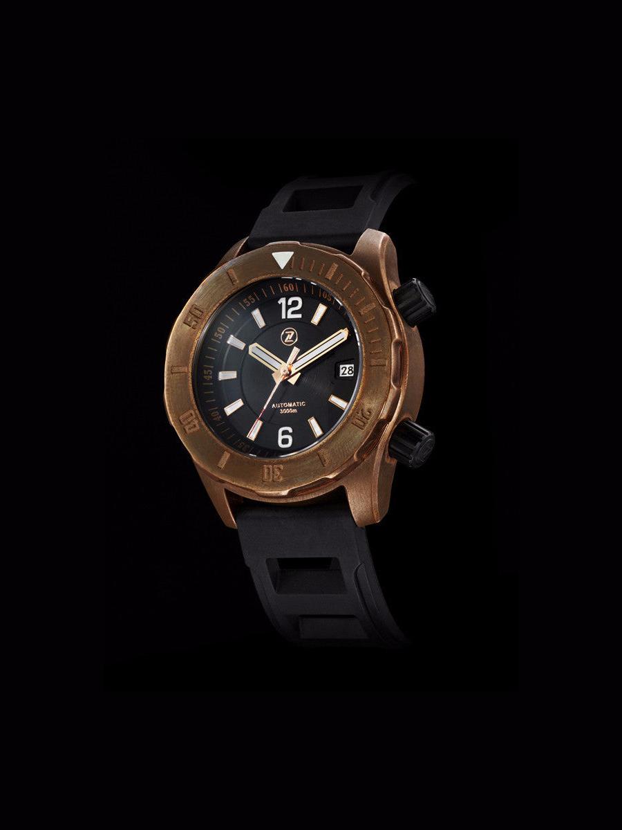 Zelos Abyss 2 3000 m 3000 m, Black Dial, Bronze, 43 mm