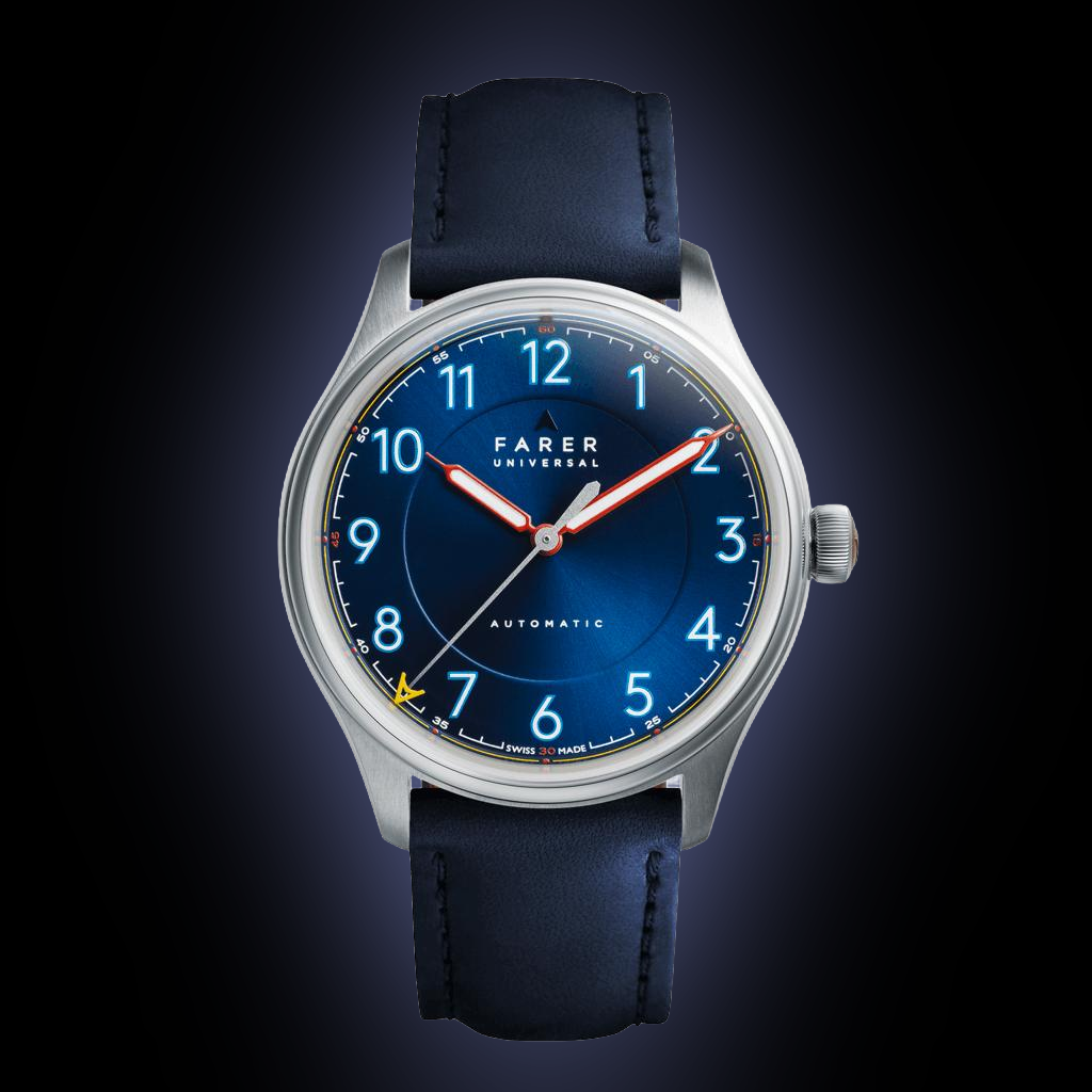 Farer Three Hand Hopewell III Self Winding, Midnight Blue Joy Leather ...