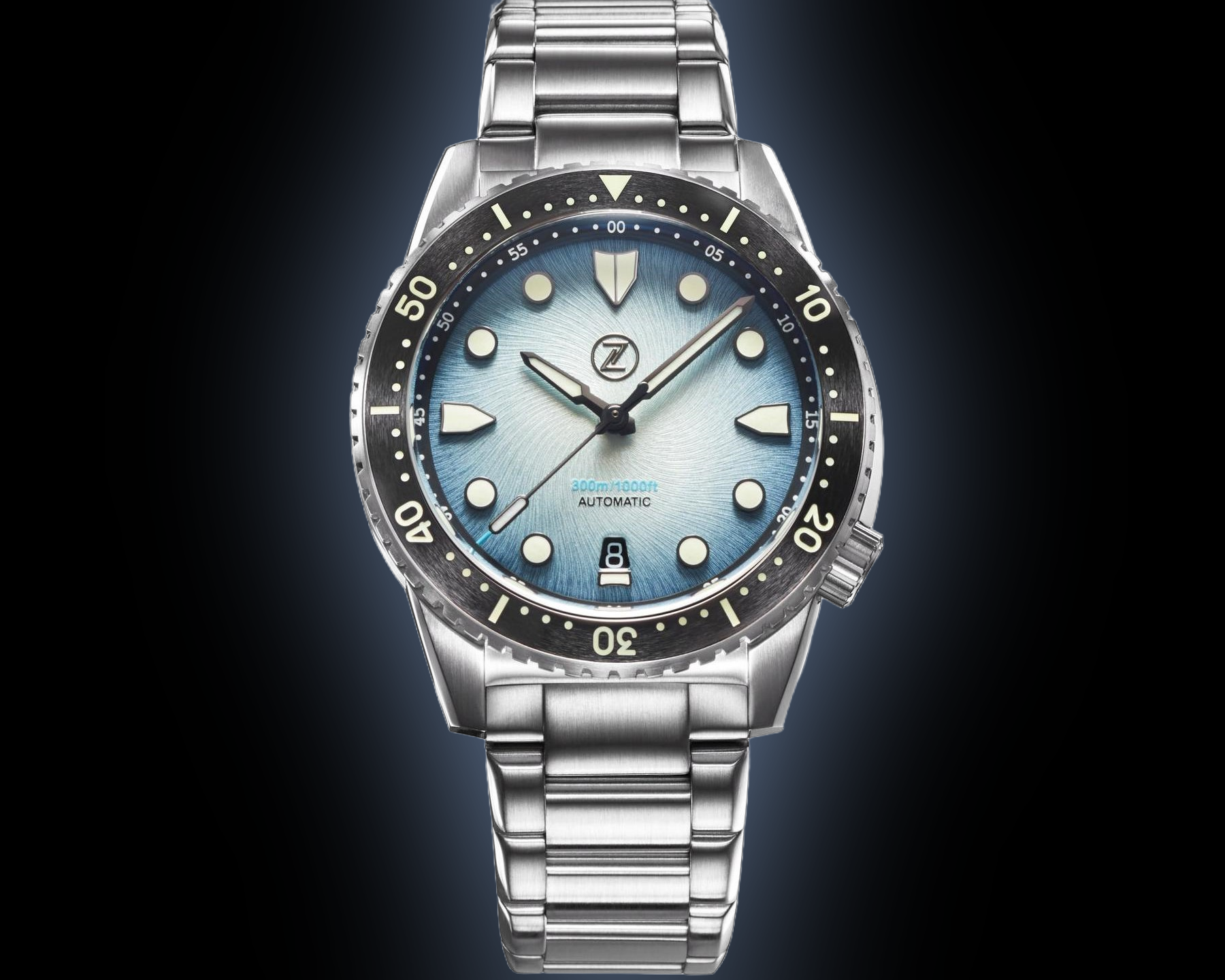 Zelos Mako 300 m Diver, Sky Blue Dial, Stainless Steel, 40 mm
