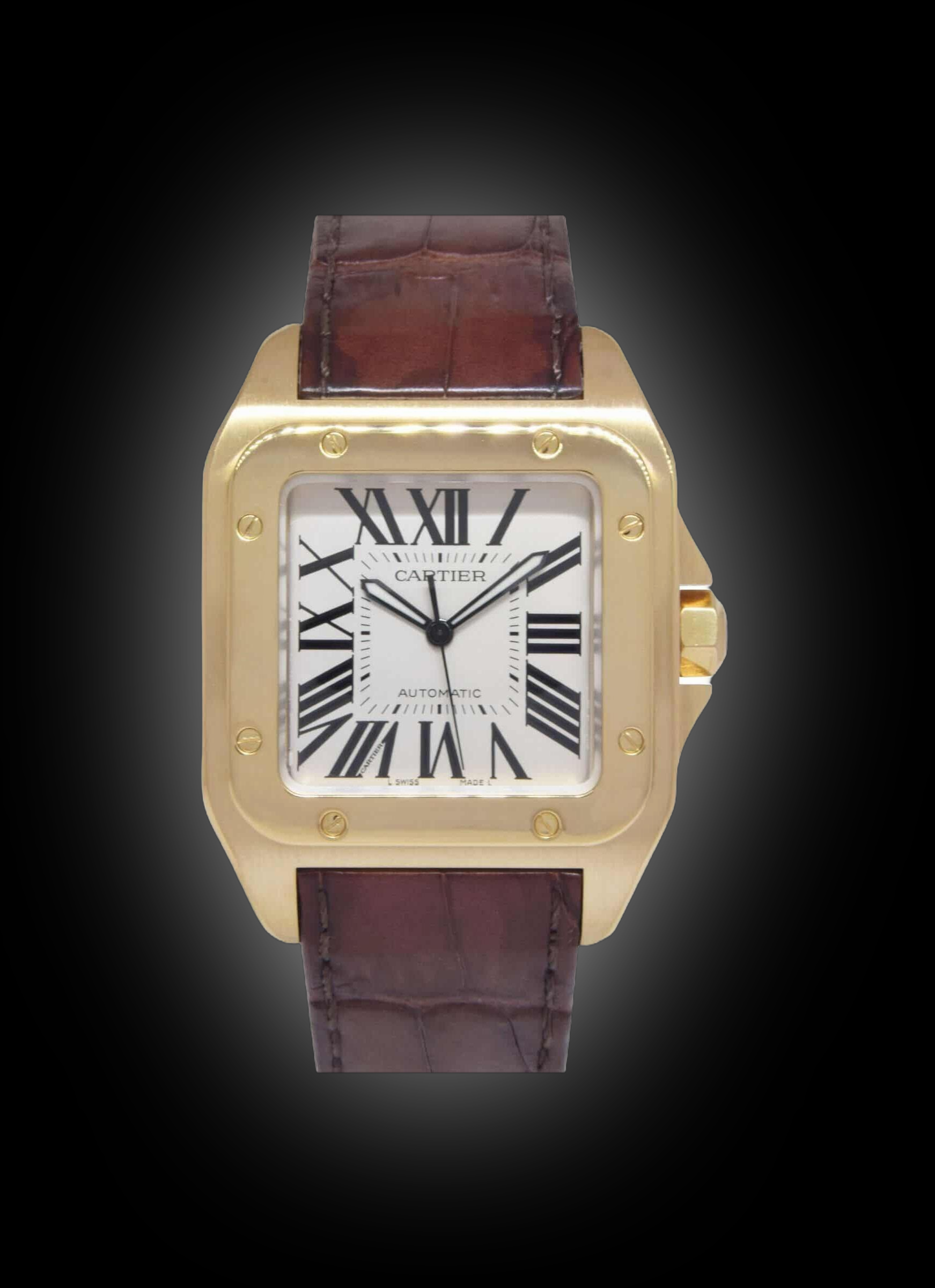 Cartier Santos de Cartier W200 Silver Dial, 18kt Yellow Gold, 51.0 mm ...