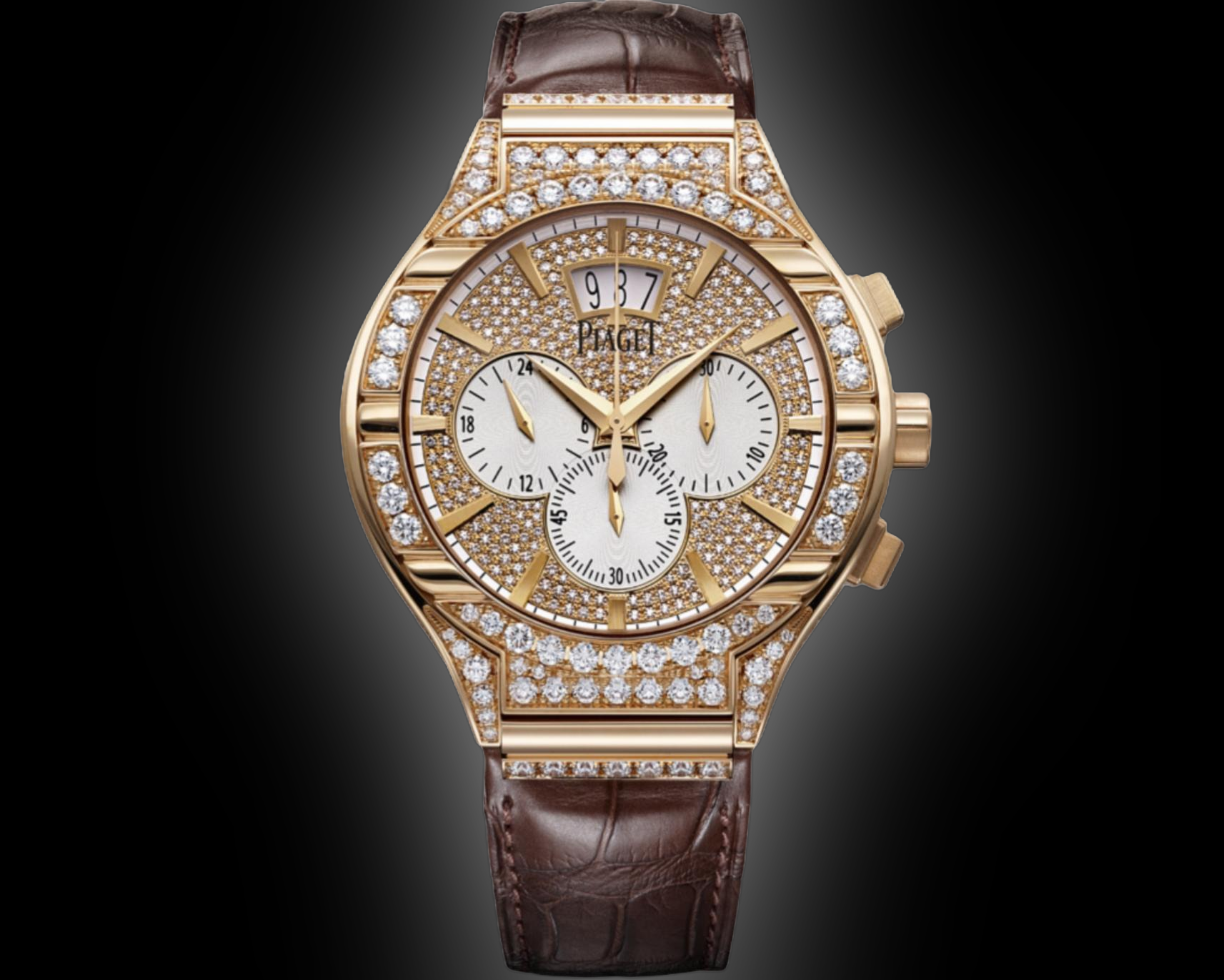 Piaget Polo 33039 Diamond Paved Dial, Pink Gold, 43.0 mm, Chronograph