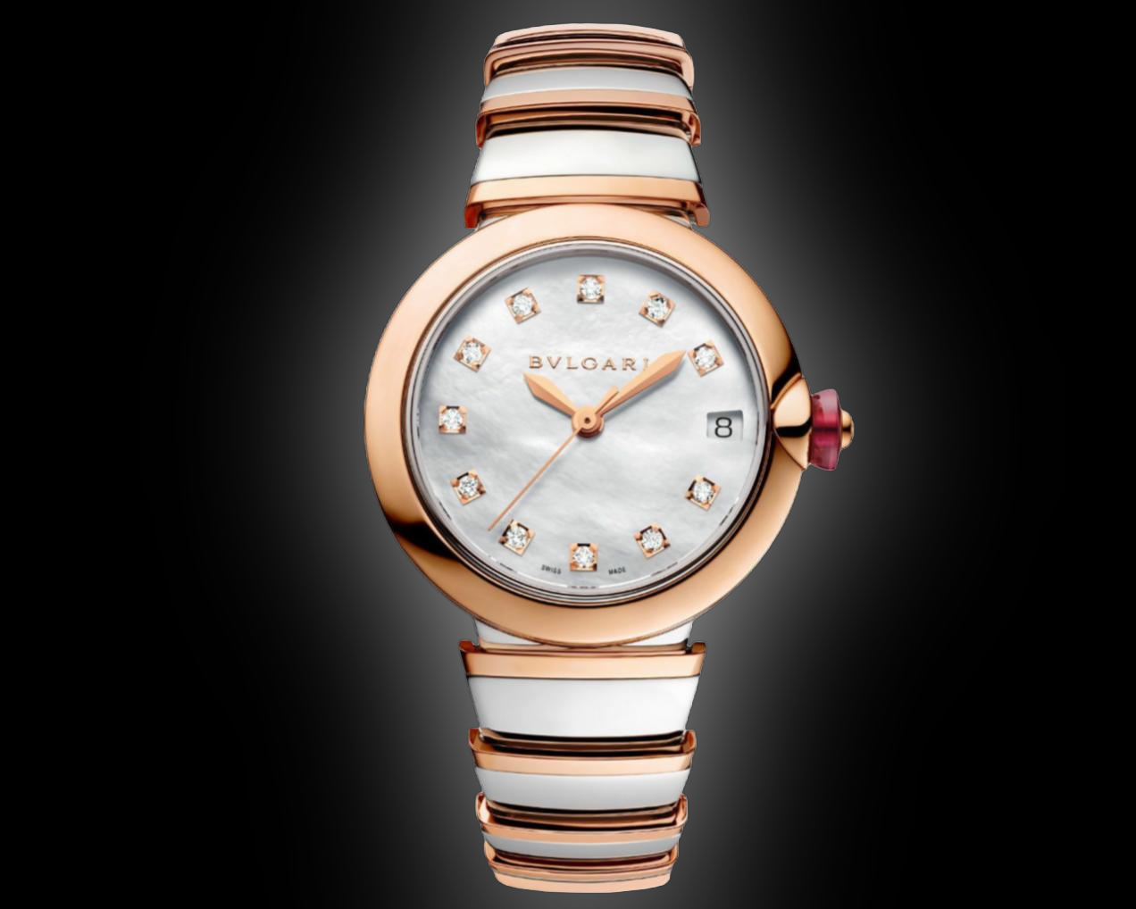 Bulgari Lvcea White Mother of Pearl Dial, 18kt Pink Gold, 33.0 mm, Self ...