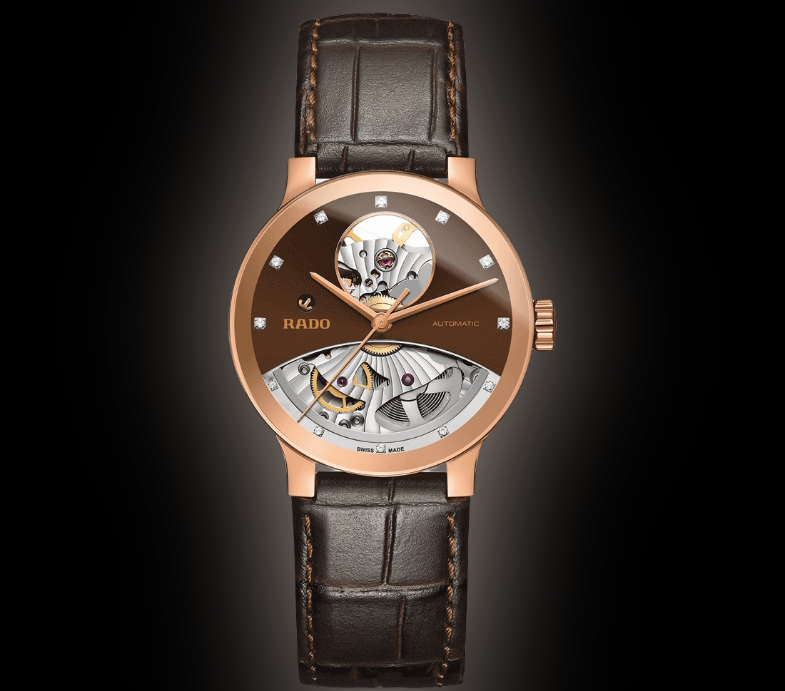 Rado Centrix 3024 Brown Dial, Rose Gold Pvd Stainless Steel, Open Heart ...