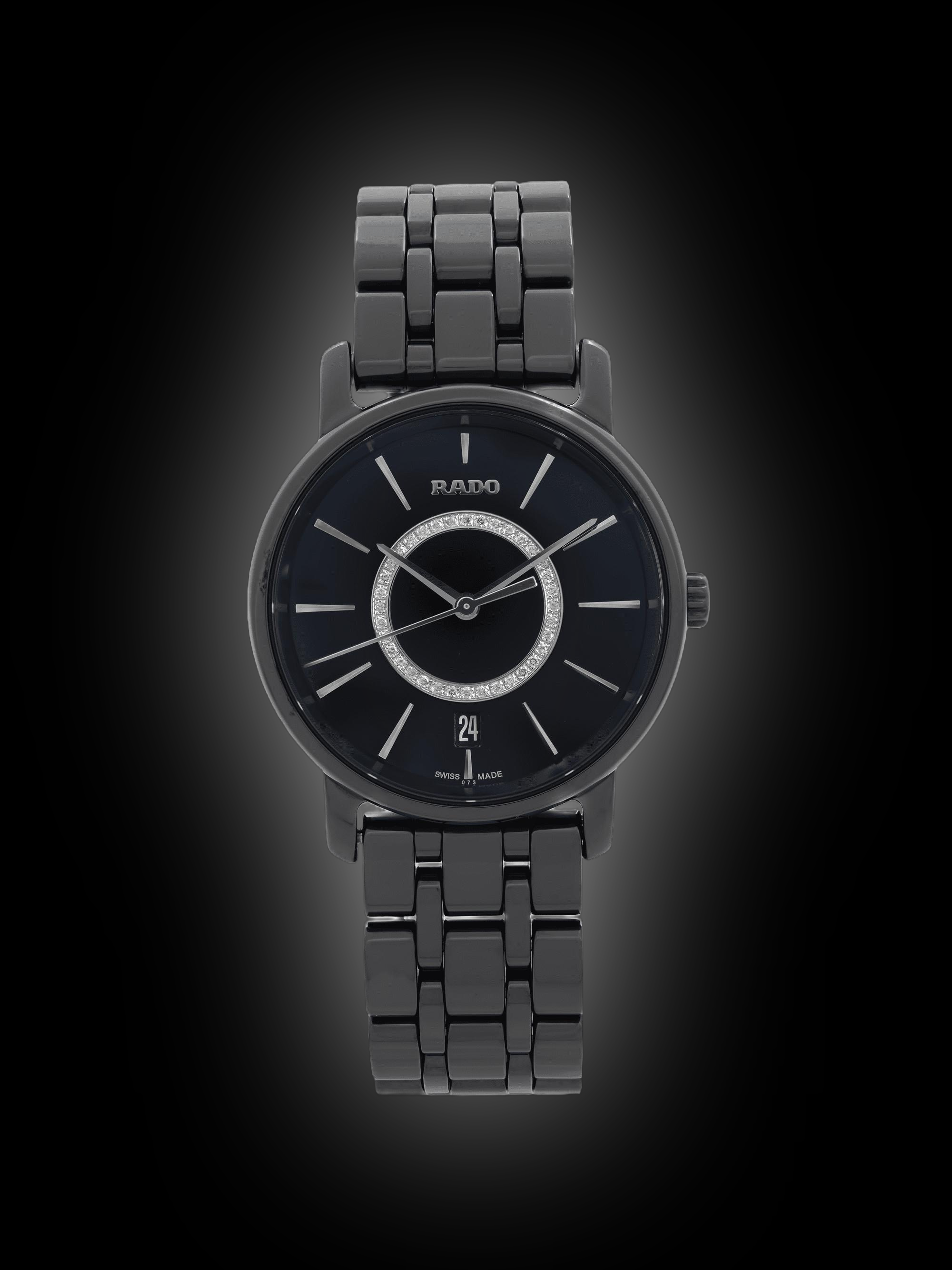 Rado Diamaster Black Diamond Dial Ceramic Ladies Watch R14063737