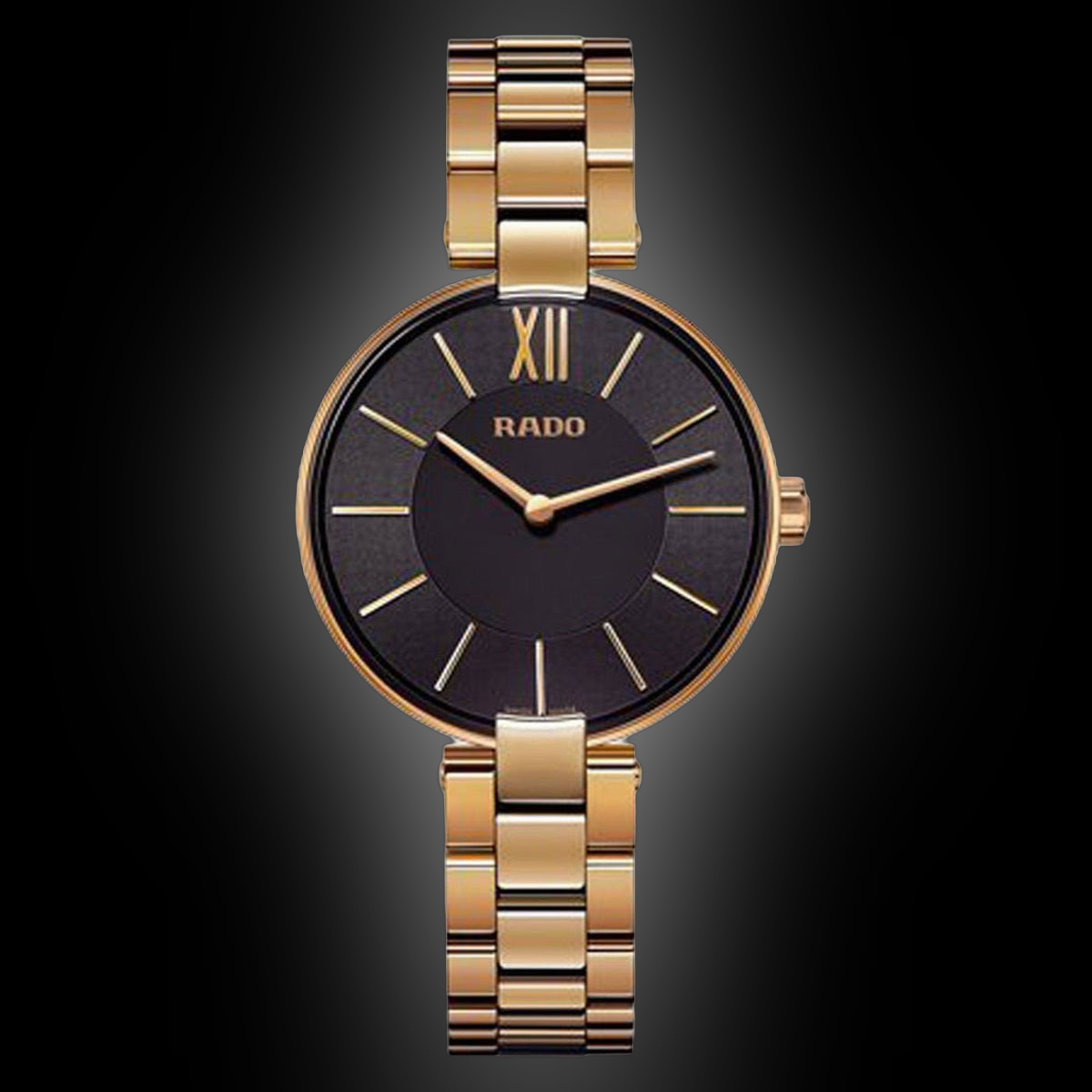 Rado Coupole Black Dial Rose Gold-Plated Ladies Watch 2285