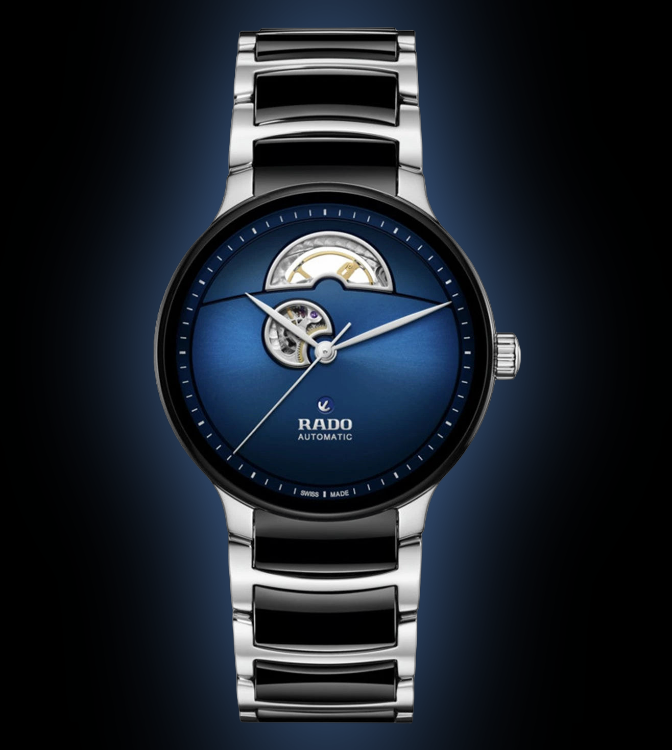 Rado Centrix 3001 Open Heart Black Dial, Stainless Steel, 39.5 mm, Ceramic