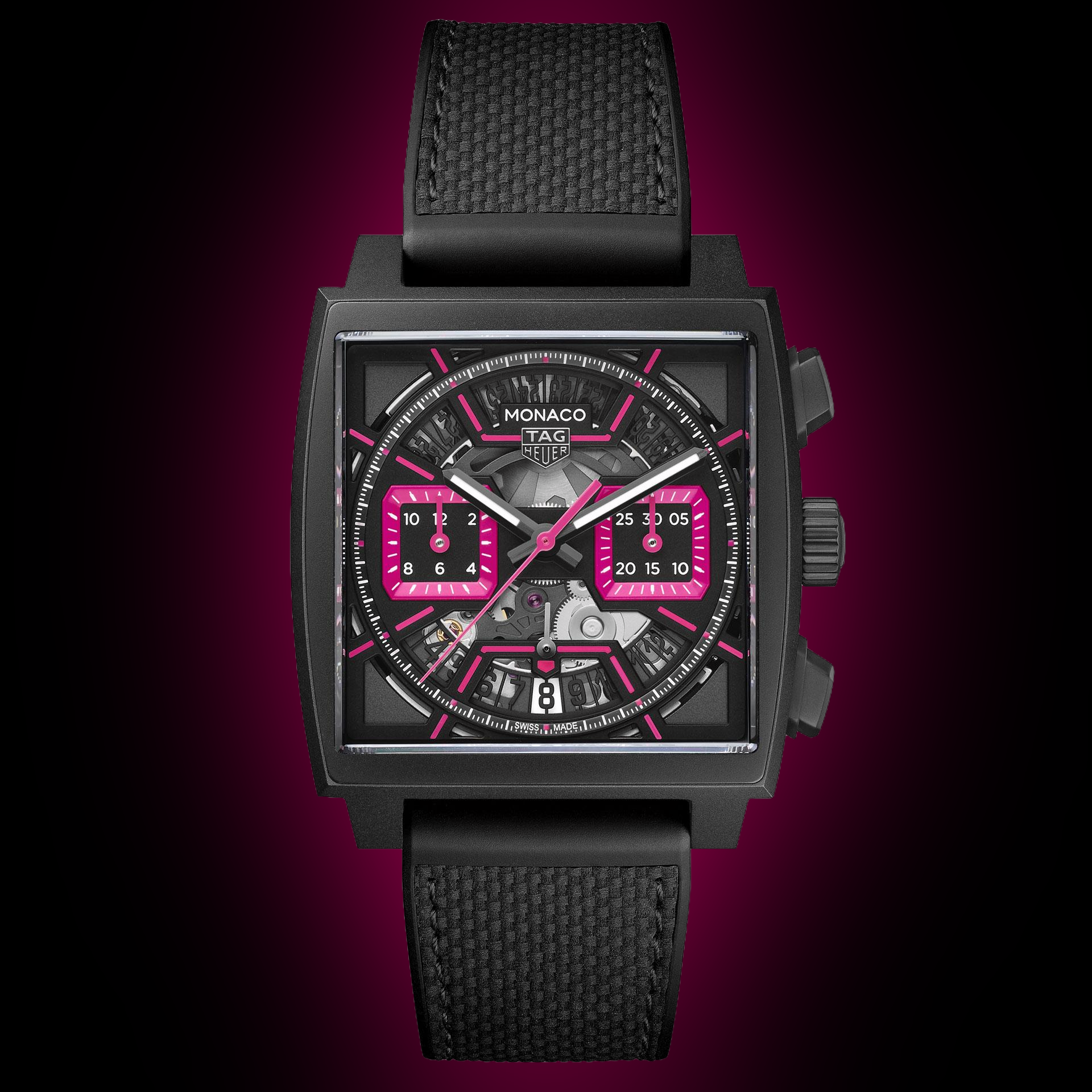 TAG Heuer Monaco FT6236 Pink Dial, DLC Titanium, Chronograph, Rubber ...