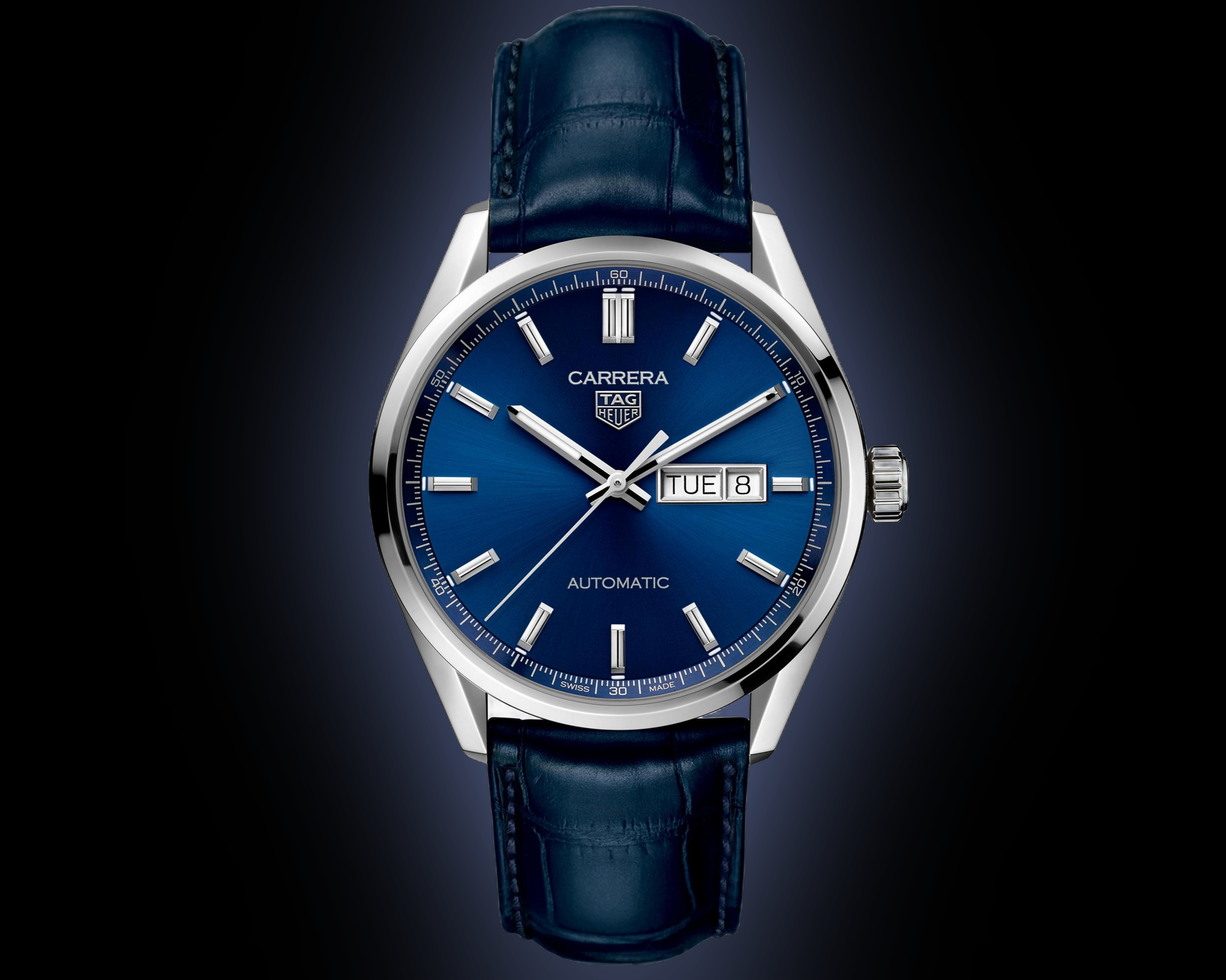 TAG Heuer Carrera FC6502 Blue Dial, Steel, Day-Date, Alligator Leather
