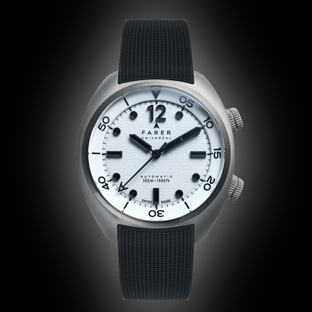 Farer Aqua Compressor Endeavour Self Winding, Black Rubber, Matte White ...