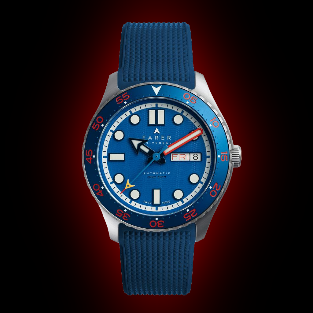 Farer Aquamatic Porthleven Blue Rubber Strap | Coveted
