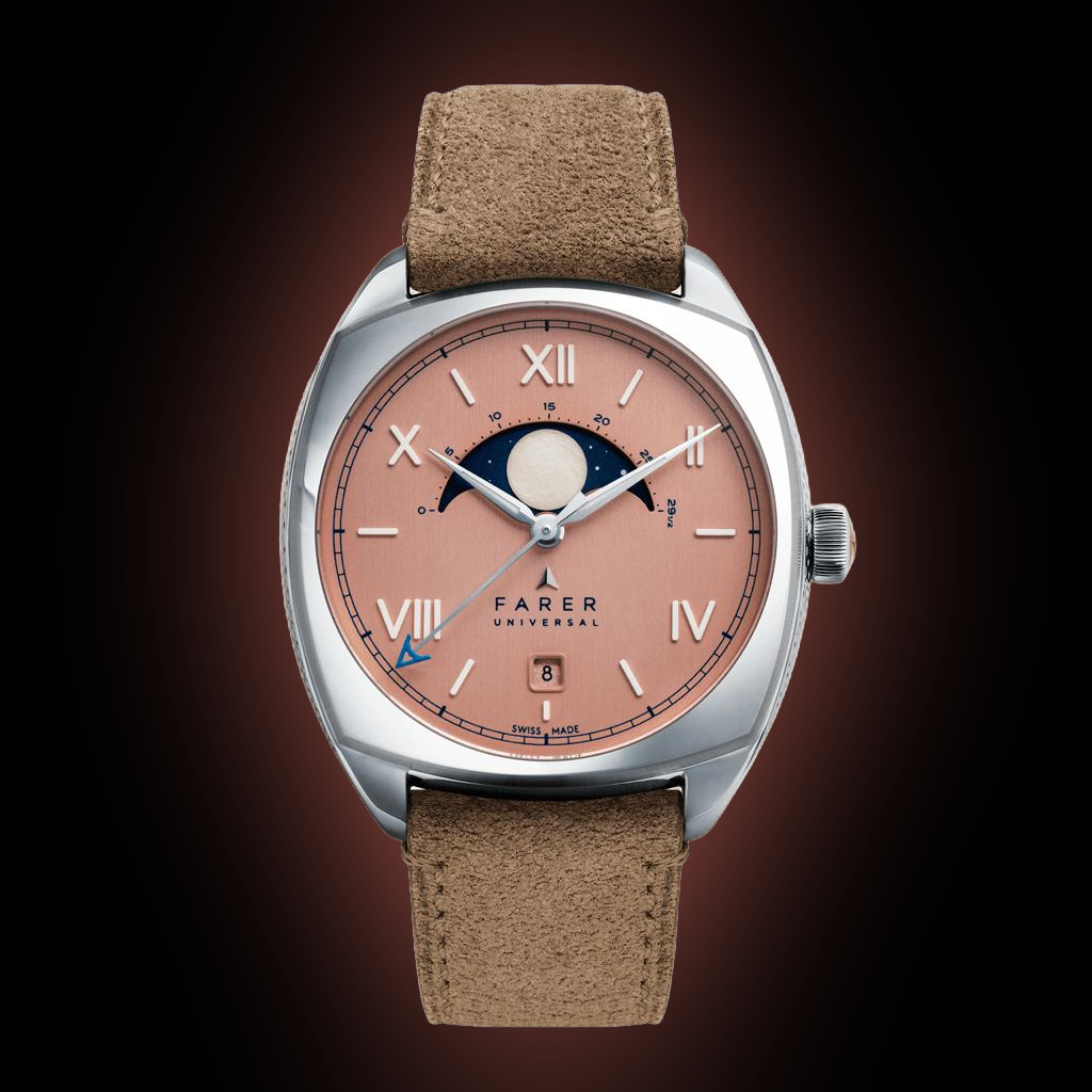 Farer Moonphase Eddington Manual, Brown Suede Leather, Midnight Blue ...