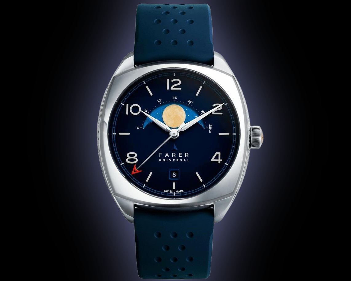 Farer Moonphase Halley Manual, Navy Rubber, Green Dial, Stainless Steel