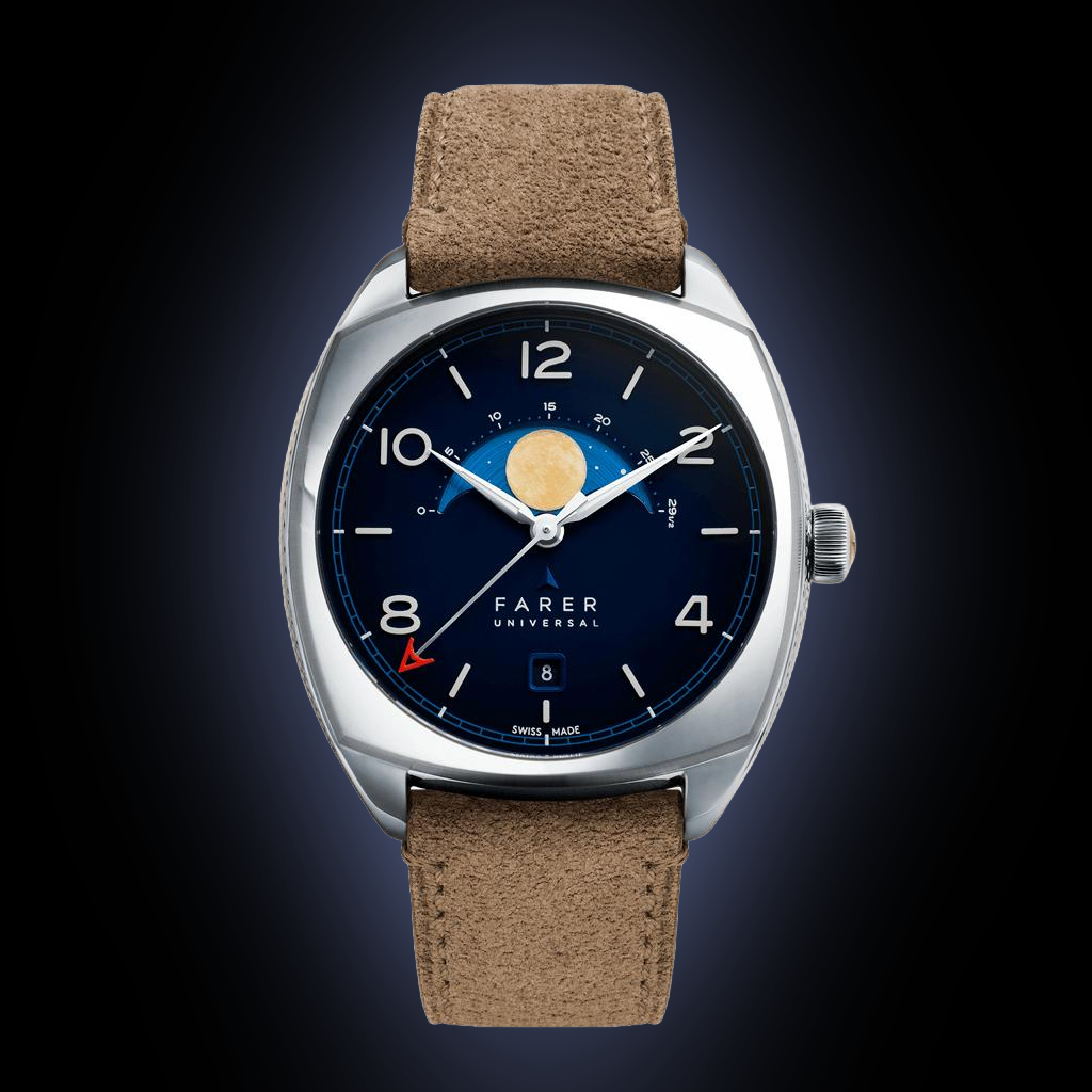 Farer Moonphase Halley Manual, Gloss, Brown Suede Leather, Midnight ...