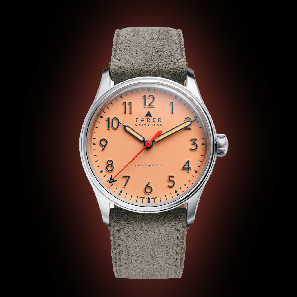 Farer Three Hand Resolute Sorbet 36 mm Self Winding, Grey Suede Leather ...