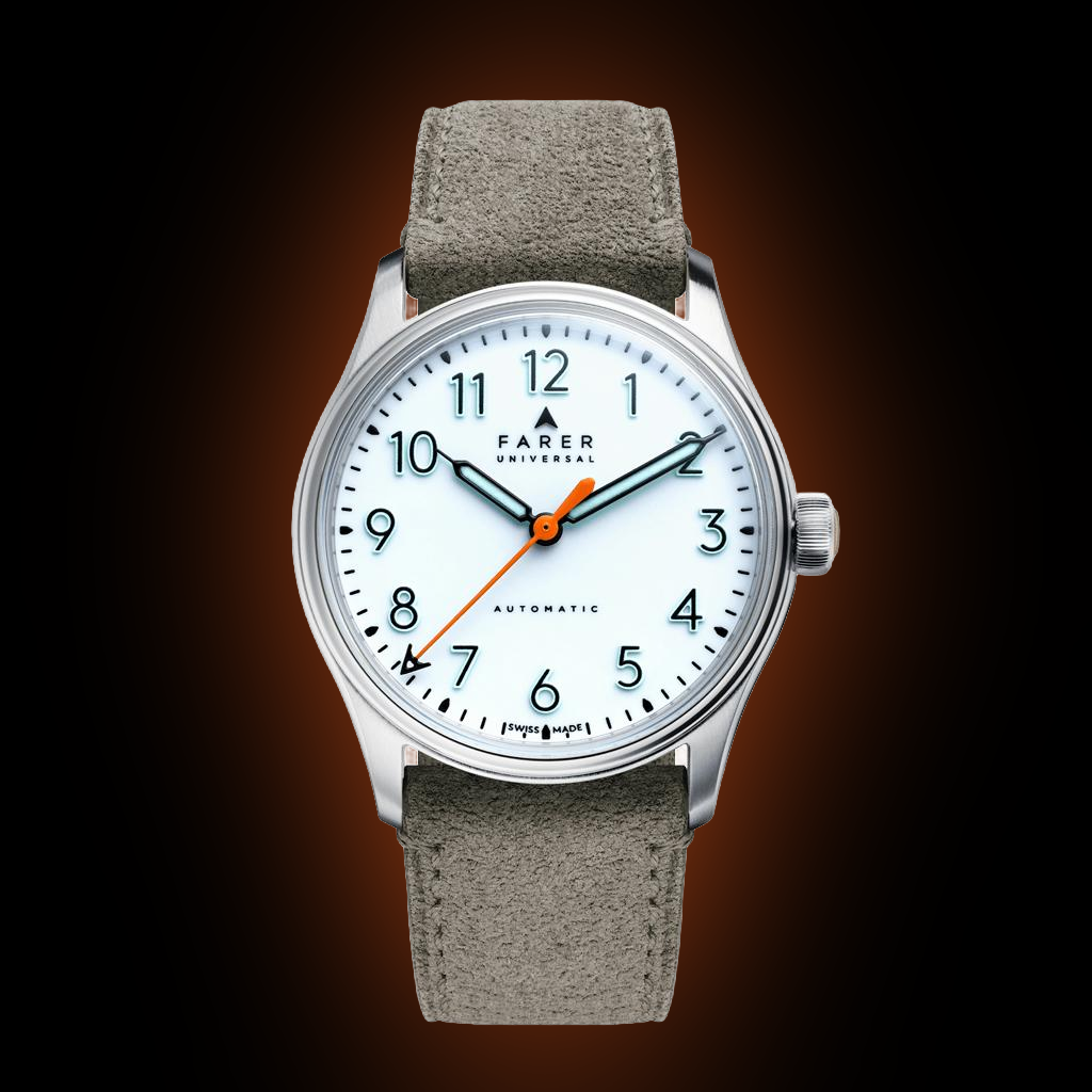 Farer Three Hand Resolute 36 mm Self Winding, Grey Suede Leather, 50 m ...
