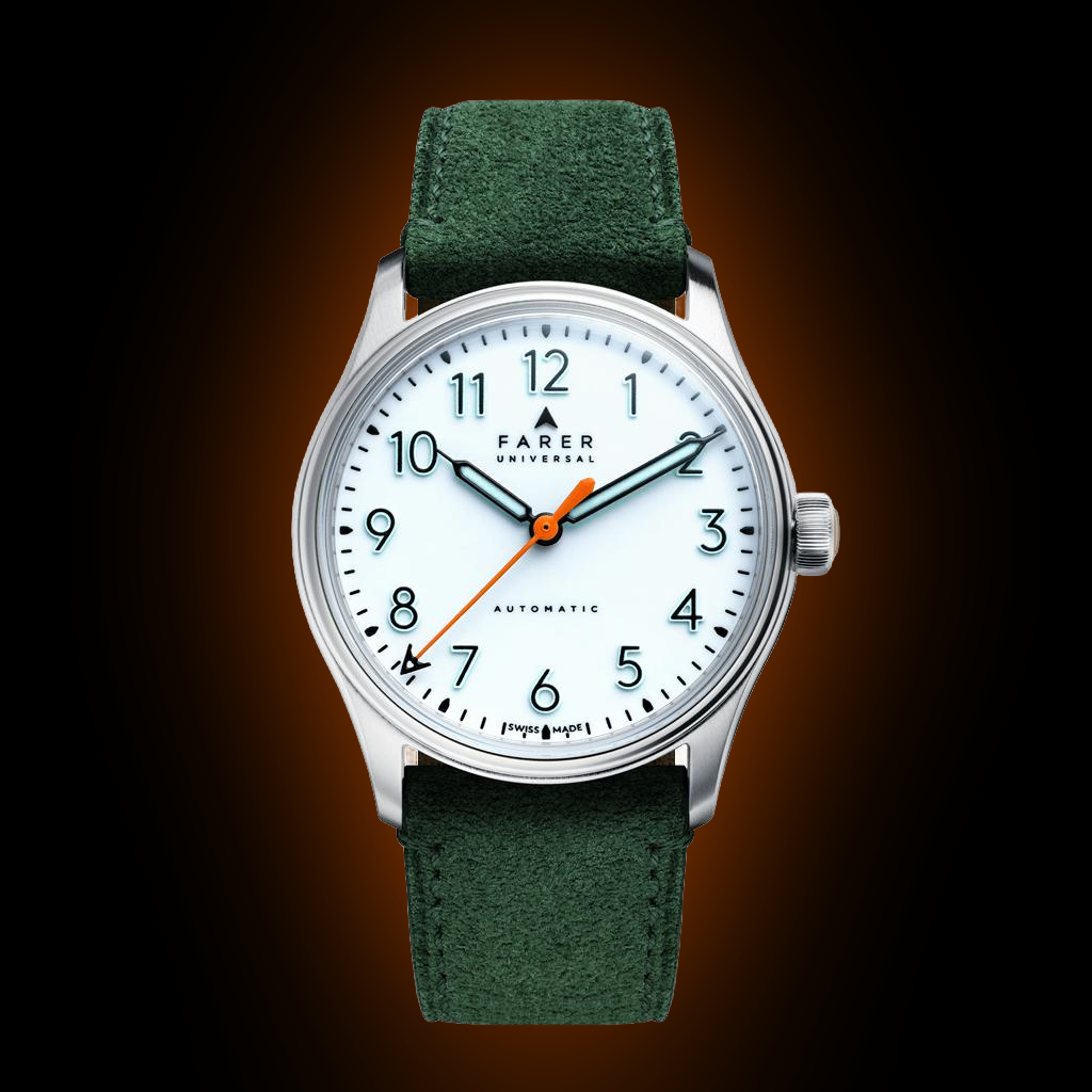 Farer Three Hand Resolute 36mm Green Suede Leather Strap