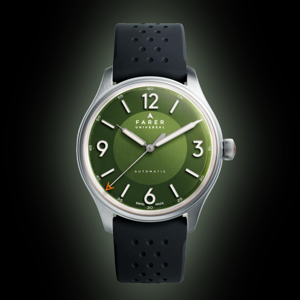 Farer Three Hand Discovery Olive Black Rubber Strap