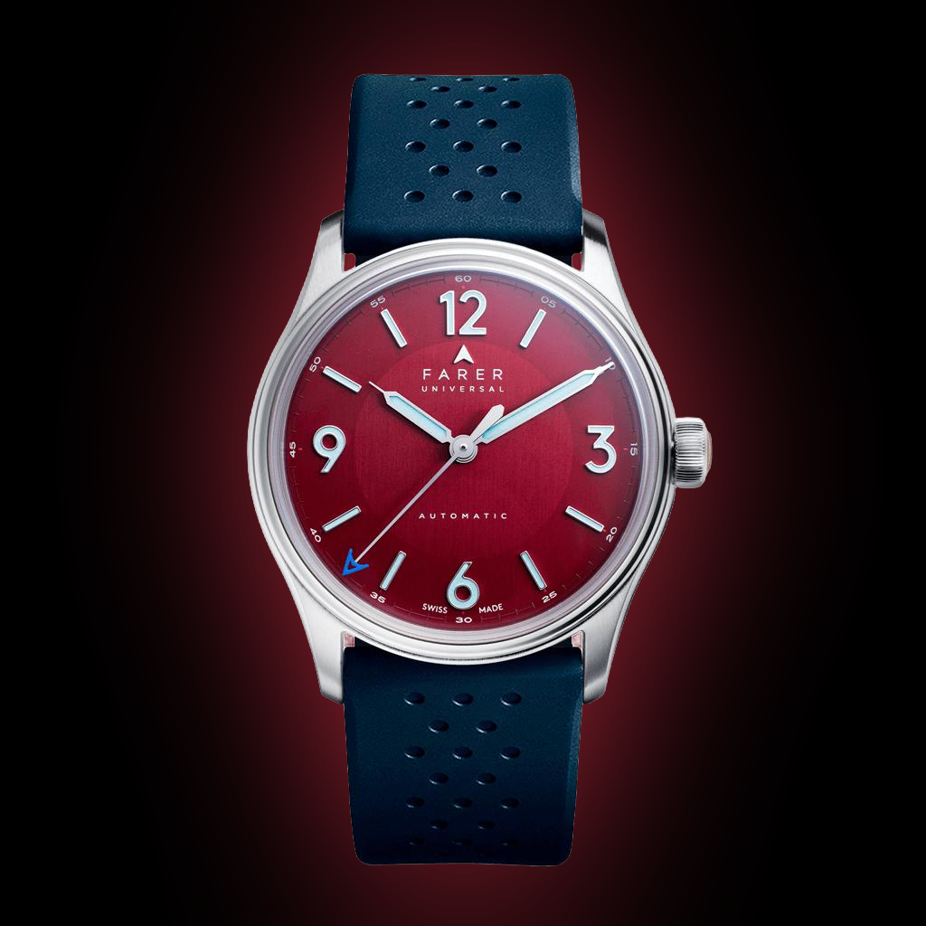 Farer Three Hand Discovery Red 36 mm Self Winding, Navy Rubber, Cherry ...