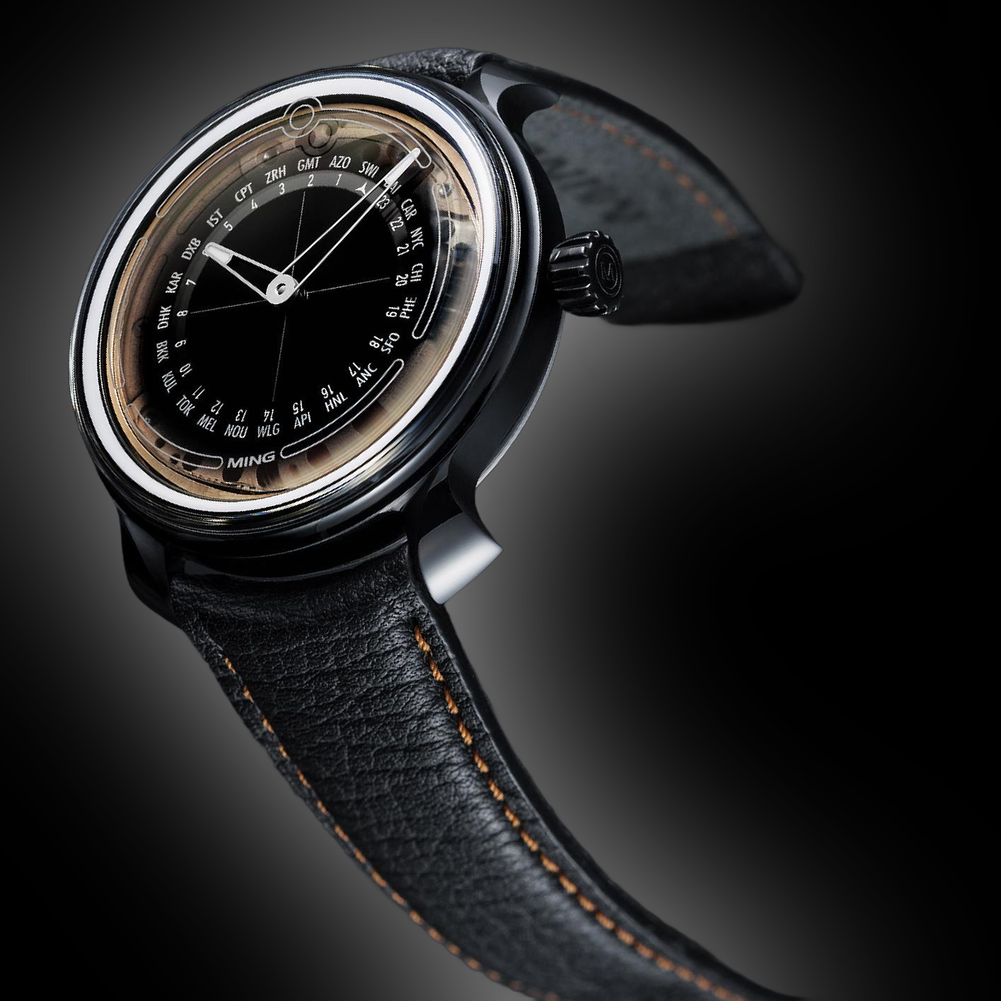 Ming 19XX 19.02 DLC Worldtimer, Black Dial, Titanium, 39 mm