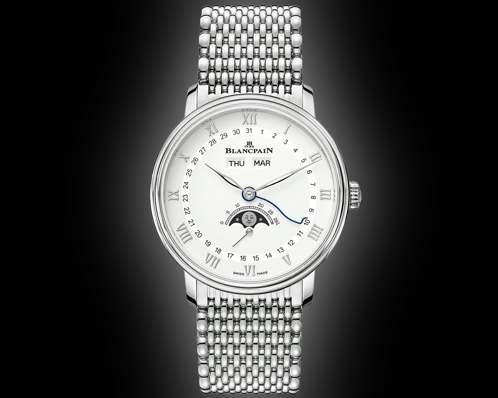 Blancpain Villeret 6264 White Dial, Steel, 38.0 mm, Quantième Complet