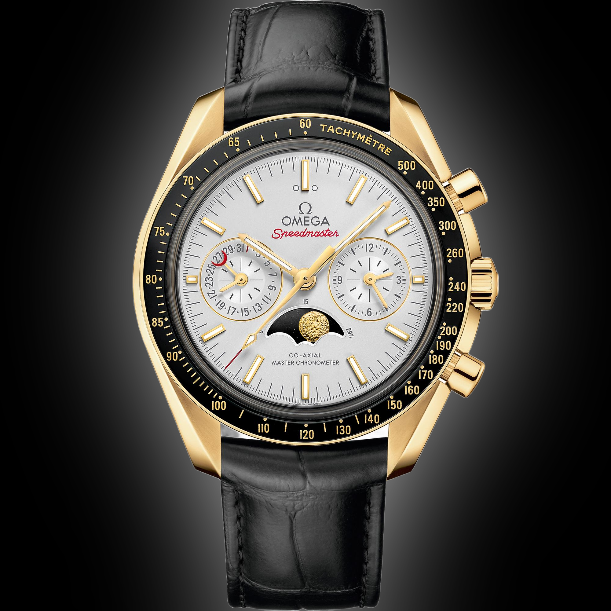 Omega Speedmaster Moonphase 304.63 Silver Dial, 18K Yellow Gold, 44.25 ...