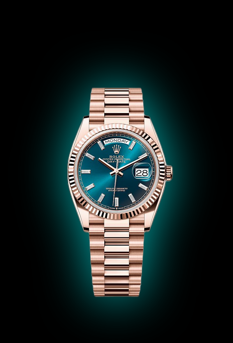 Rolex Day-Date 36 128235 Blue-Green Dial, 18 kt Everose Gold, 36.0 mm ...