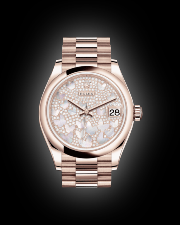 Rolex Datejust 18 Ct Everose Pave, Mother Of Pearl Butterfly