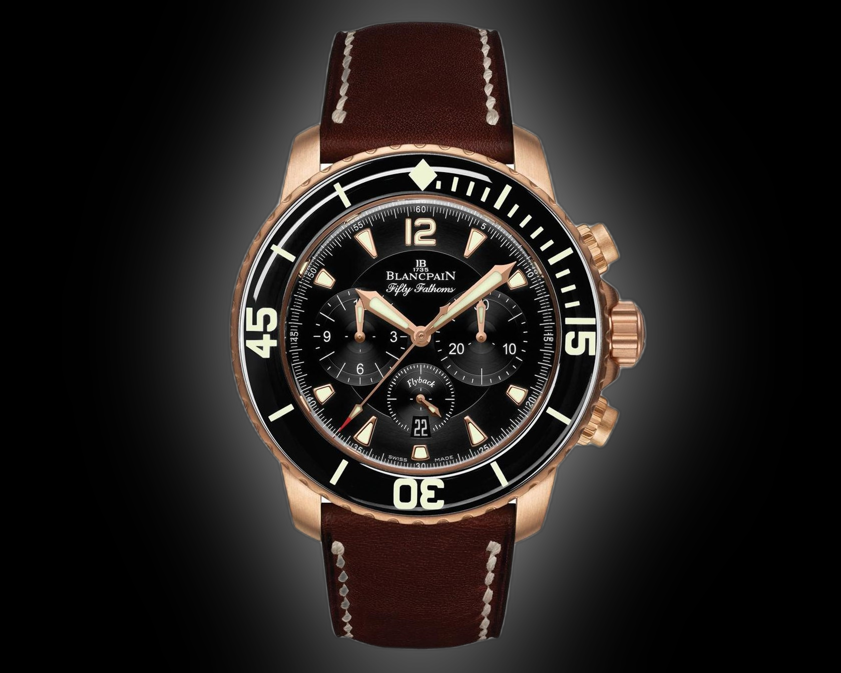 Blancpain Fifty Fathoms 5085 Black Dial, Red Gold, 45.0 mm, Chronographe