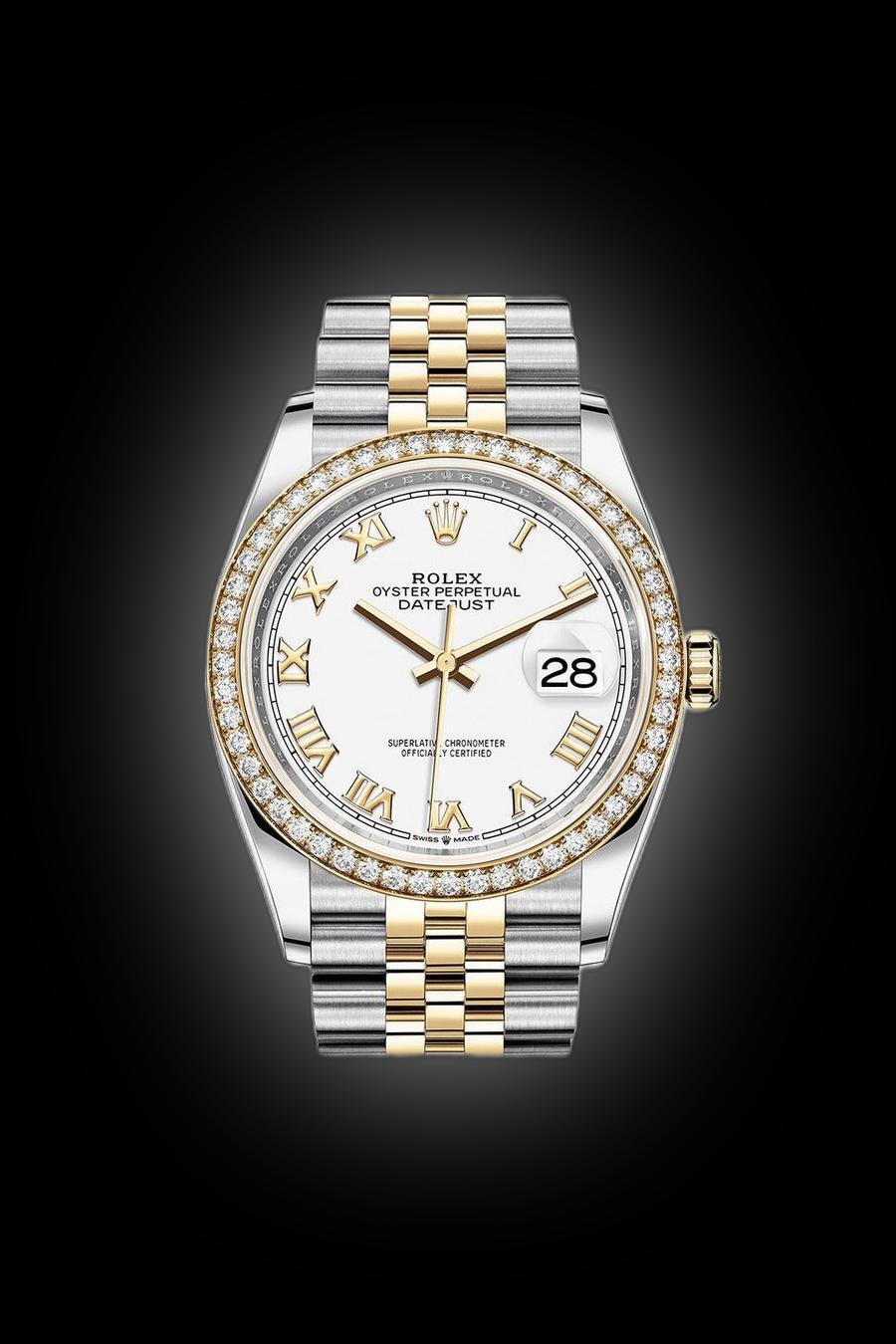 Rolex Datejust 36 126283 White Dial, 18kt Yellow Gold, Diamond Set, Men ...