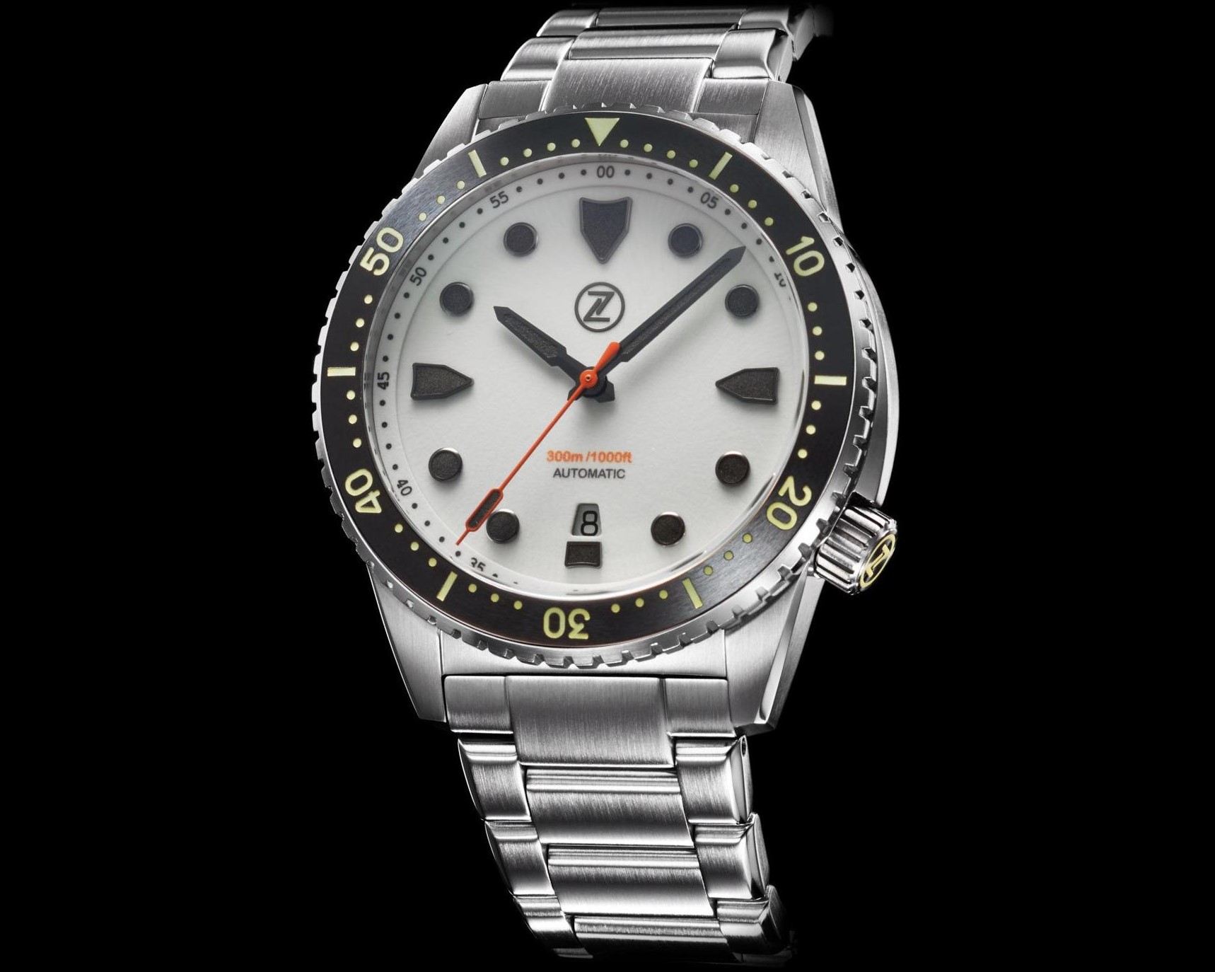Zelos Great White V2 300 m Frost, White Dial, Stainless Steel, 43 mm