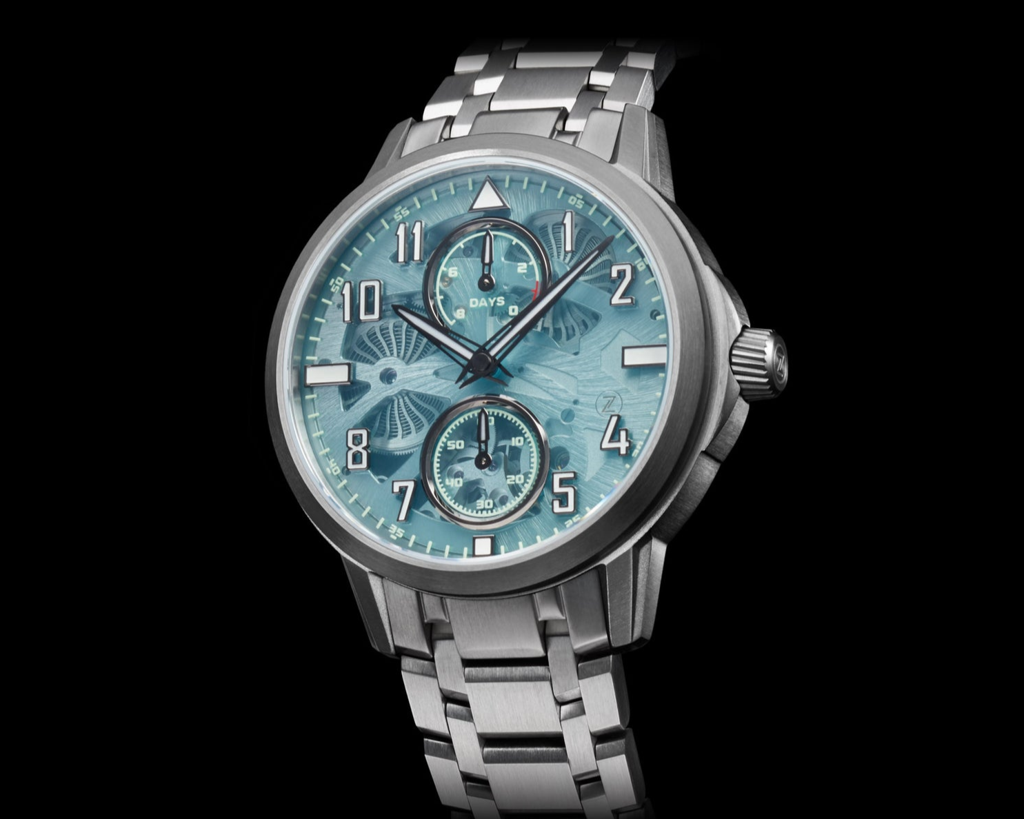Zelos Mirage 8 Days Azure, Tinted Light Blue Dial, Titanium, 42 mm